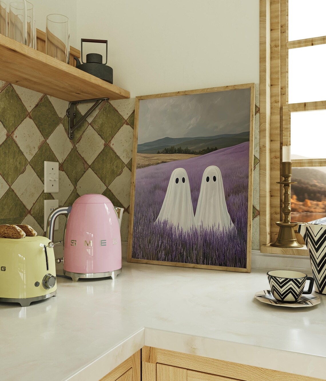 Cute Ghosts in Lavender Field, Seasonal Fall Wall Art, Halloween Party ...