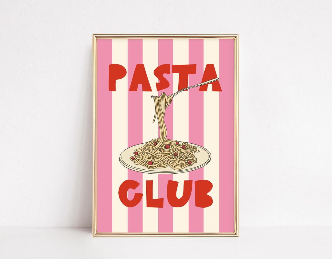 Retro Pasta Club Poster, Cute Fun Kitchen Wall Art, Cute Spaghetti ...