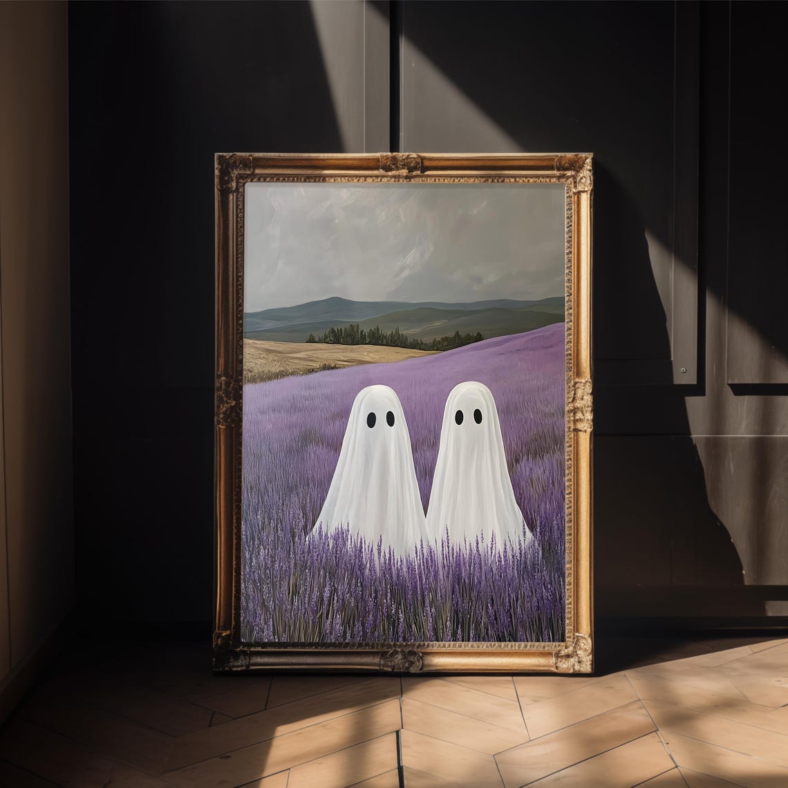 Cute Ghosts in Lavender Field, Seasonal Fall Wall Art, Halloween Party ...
