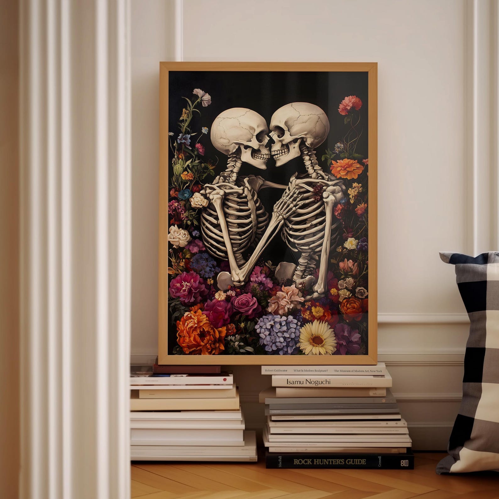 Two Skeletons Kissing in Flowers, Scary Halloween Wall Art, Halloween ...