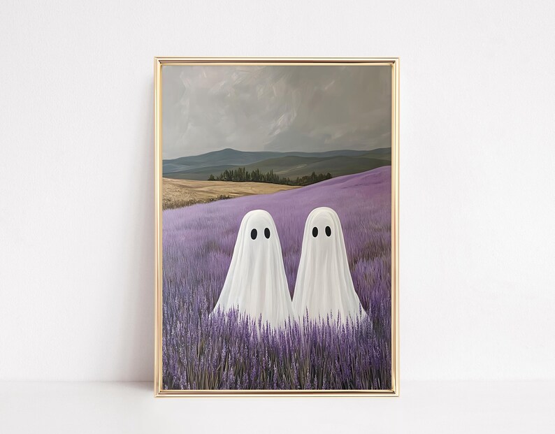 Cute Ghosts in Lavender Field, Seasonal Fall Wall Art, Halloween Party ...