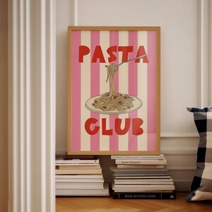 Retro Pasta Club Poster, Cute Fun Kitchen Wall Art, Cute Spaghetti ...