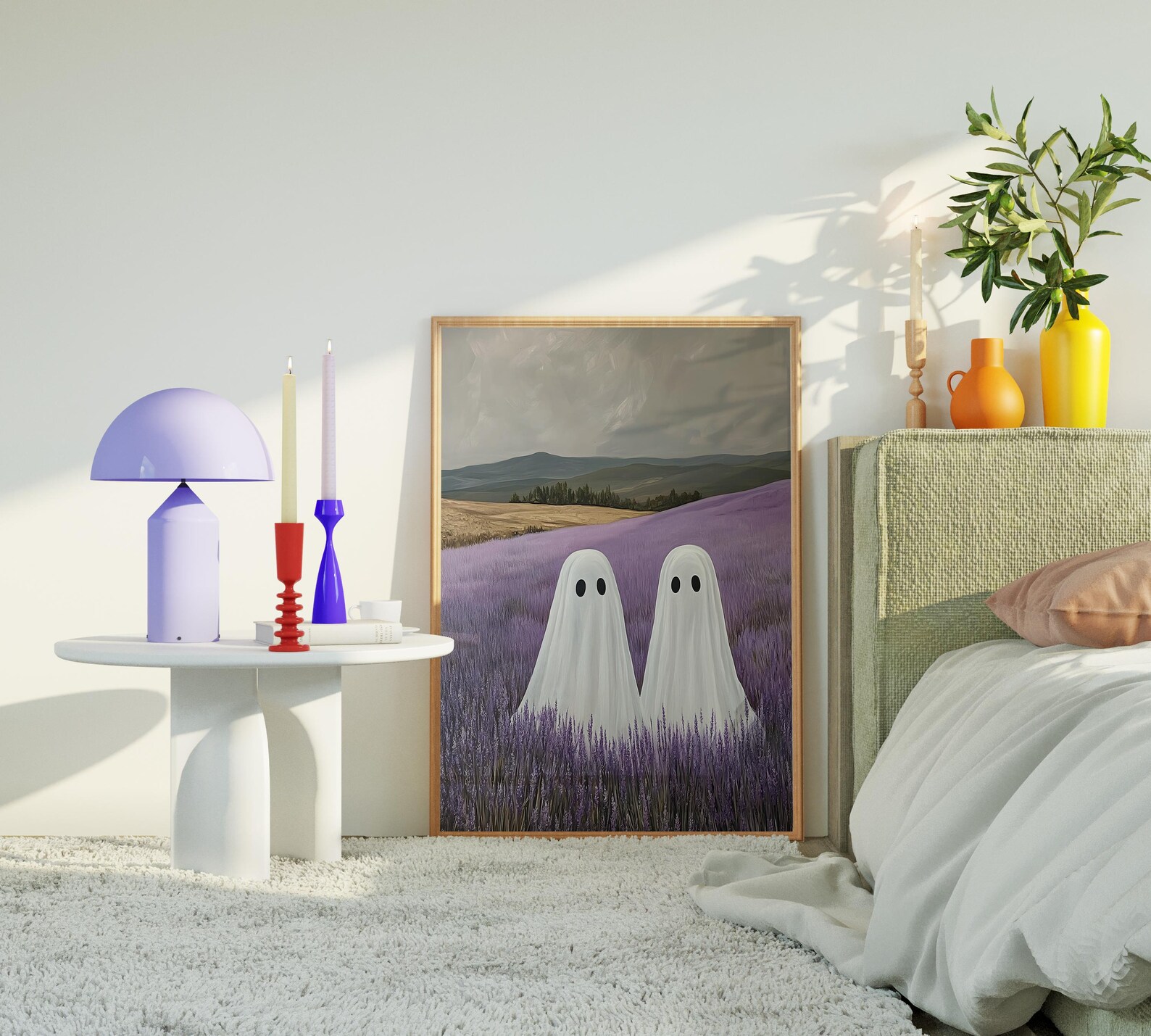 Cute Ghosts in Lavender Field, Seasonal Fall Wall Art, Halloween Party ...