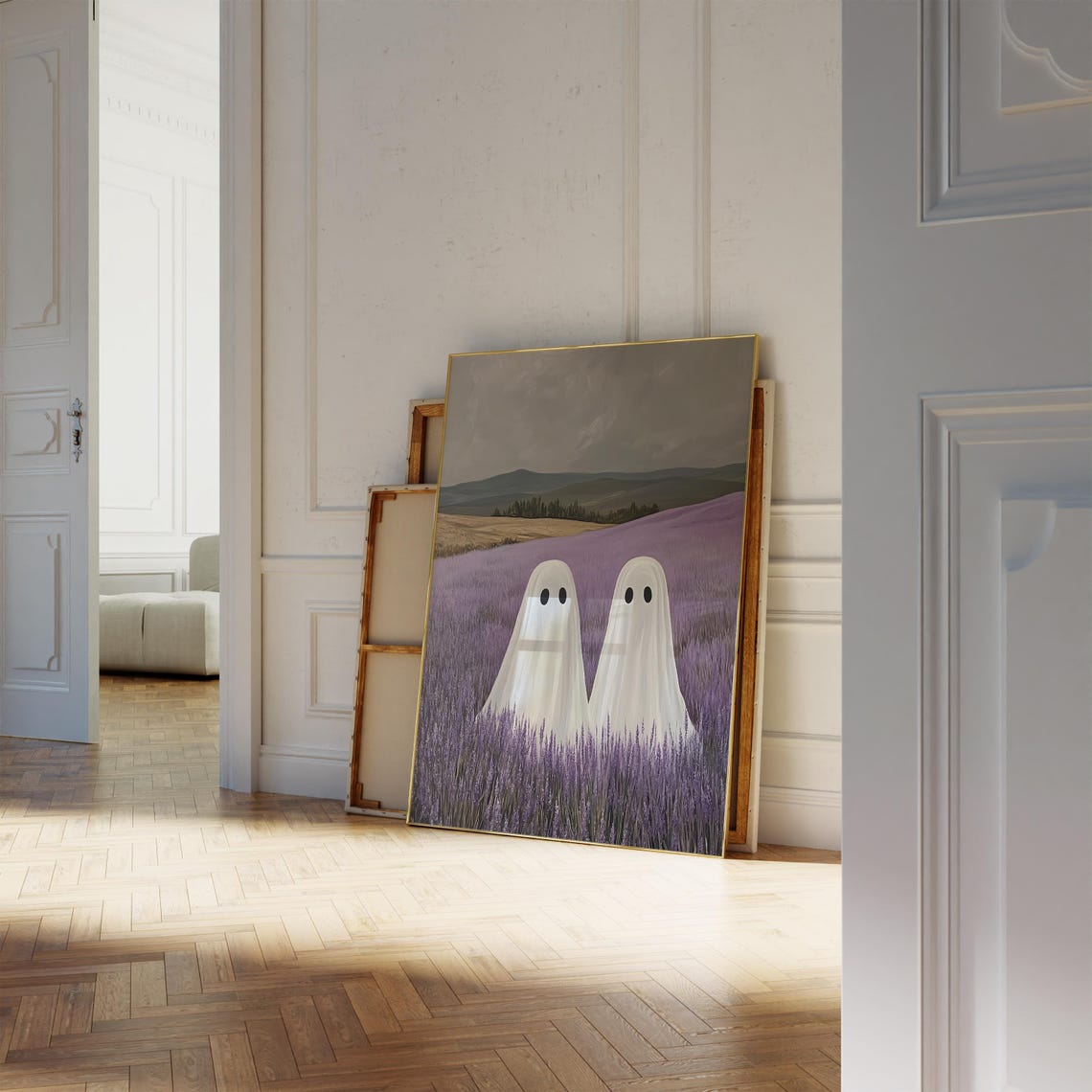 Cute Ghosts in Lavender Field, Seasonal Fall Wall Art, Halloween Party ...