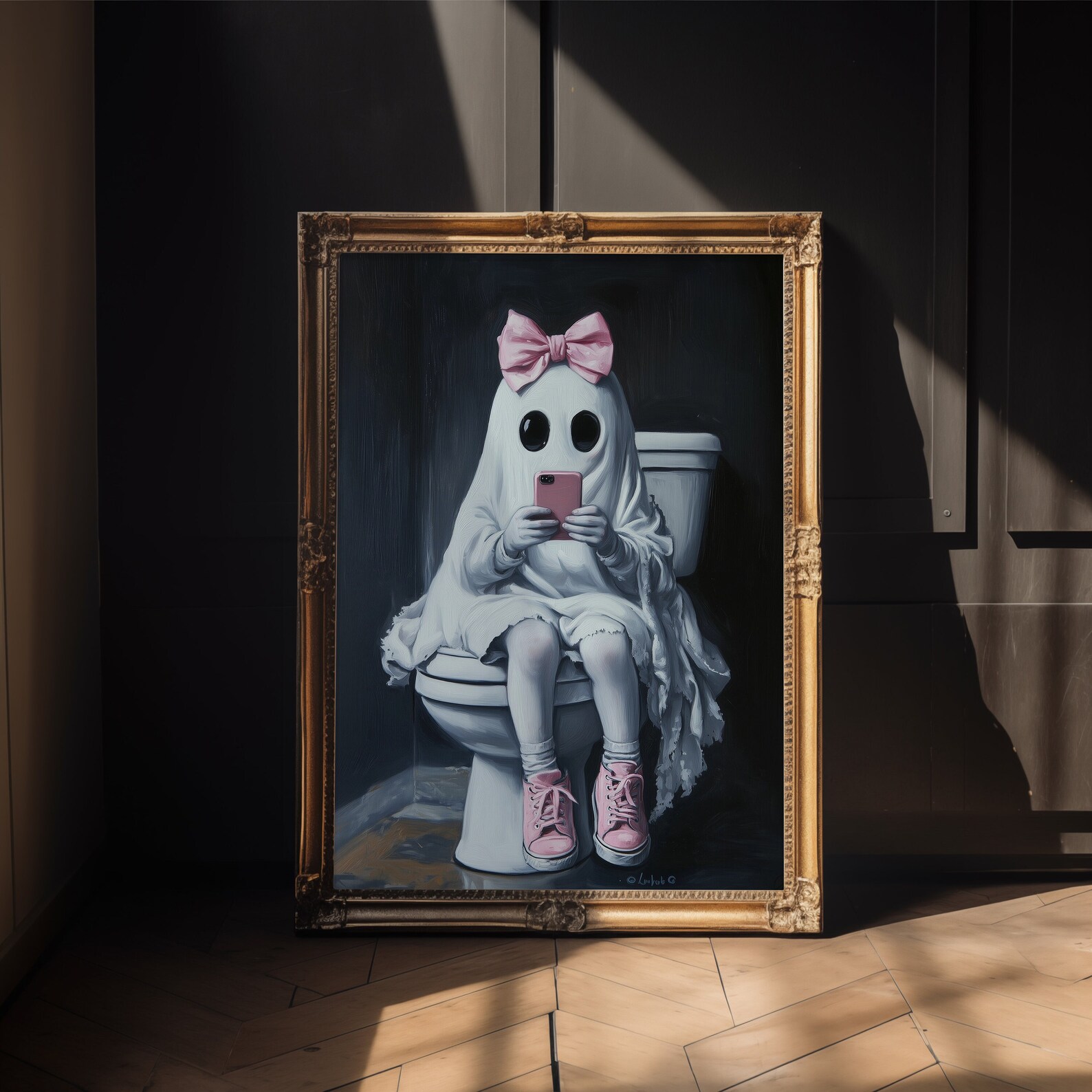 Funny Ghost Bathroom Poster, Girly Halloween Restroom Print (digital ...