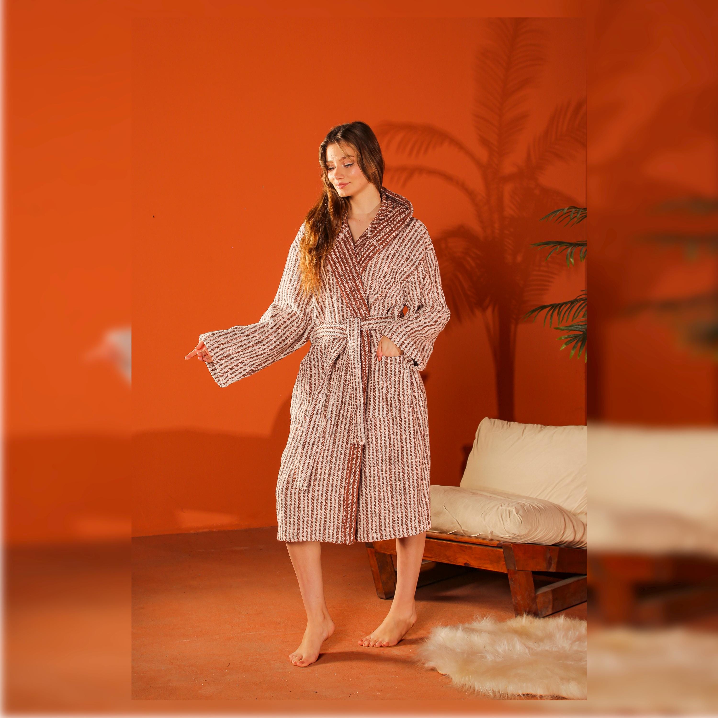 Striped Hooded Cotton Terry Bathrobe: Plush Spa Robe - Etsy