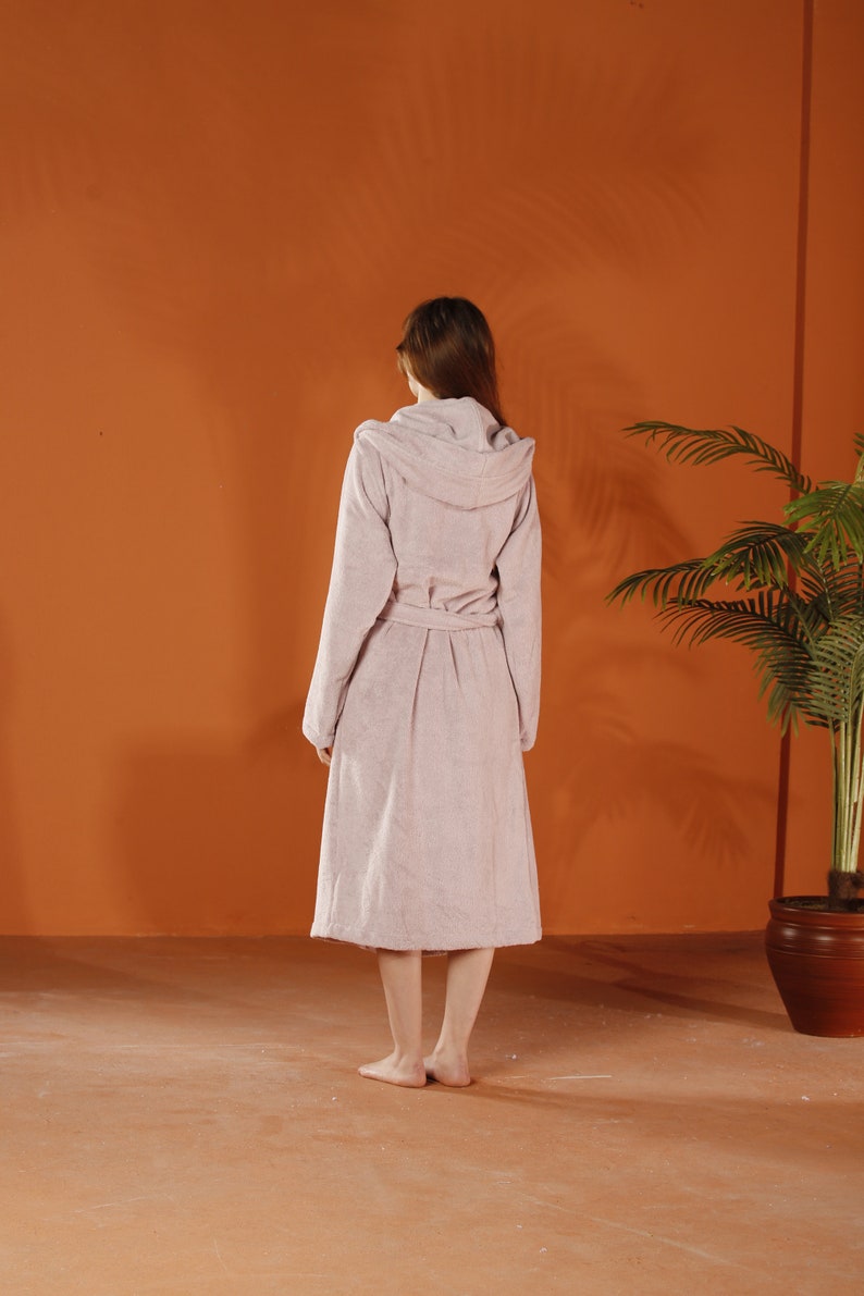Hooded Pink Cotton Terry Robe: Plush Spa Bathrobe With Pockets - Etsy