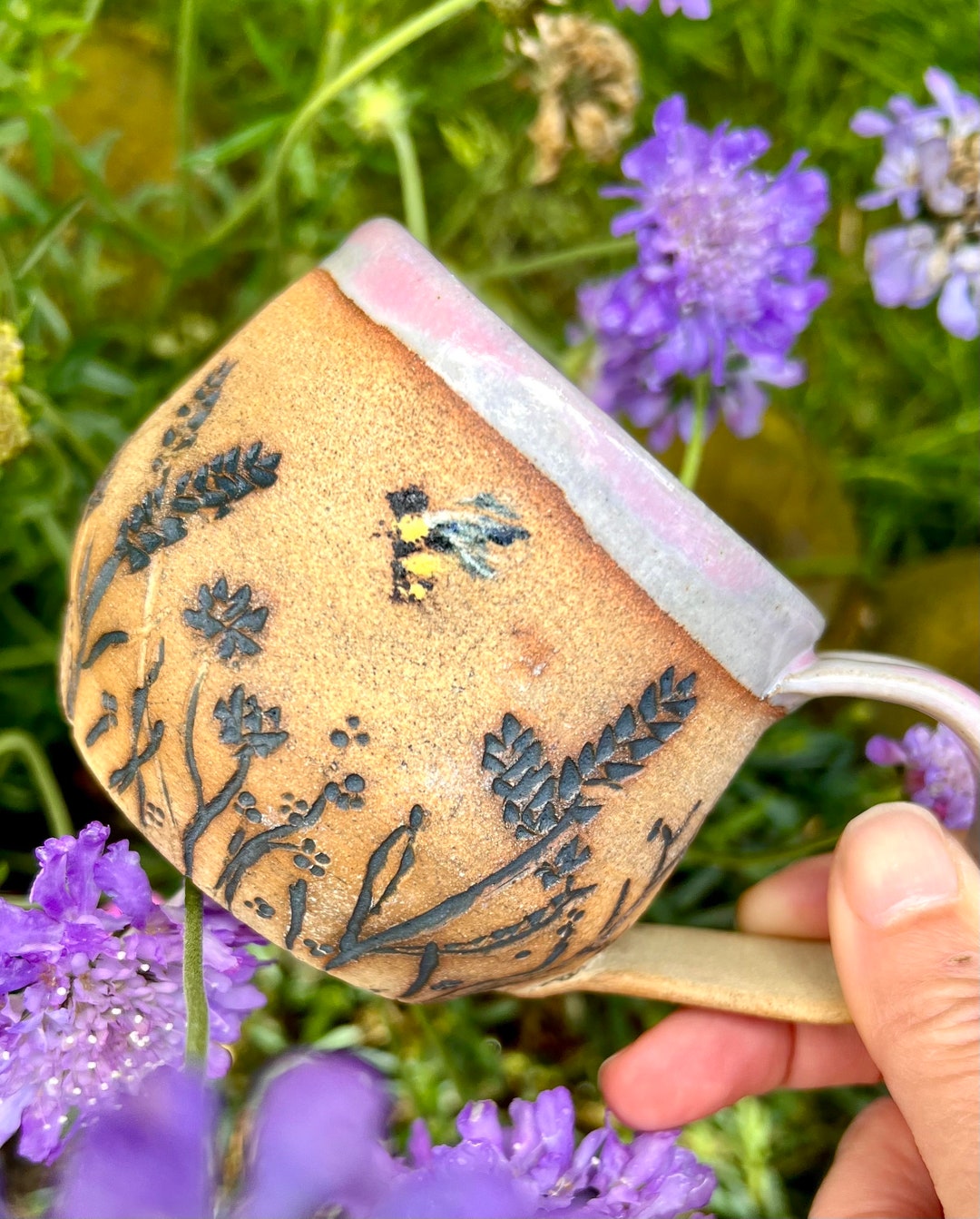 Beautiful Bee Cup, Stoneware Cup, Hand Painted Cup, Bee Mug - Etsy