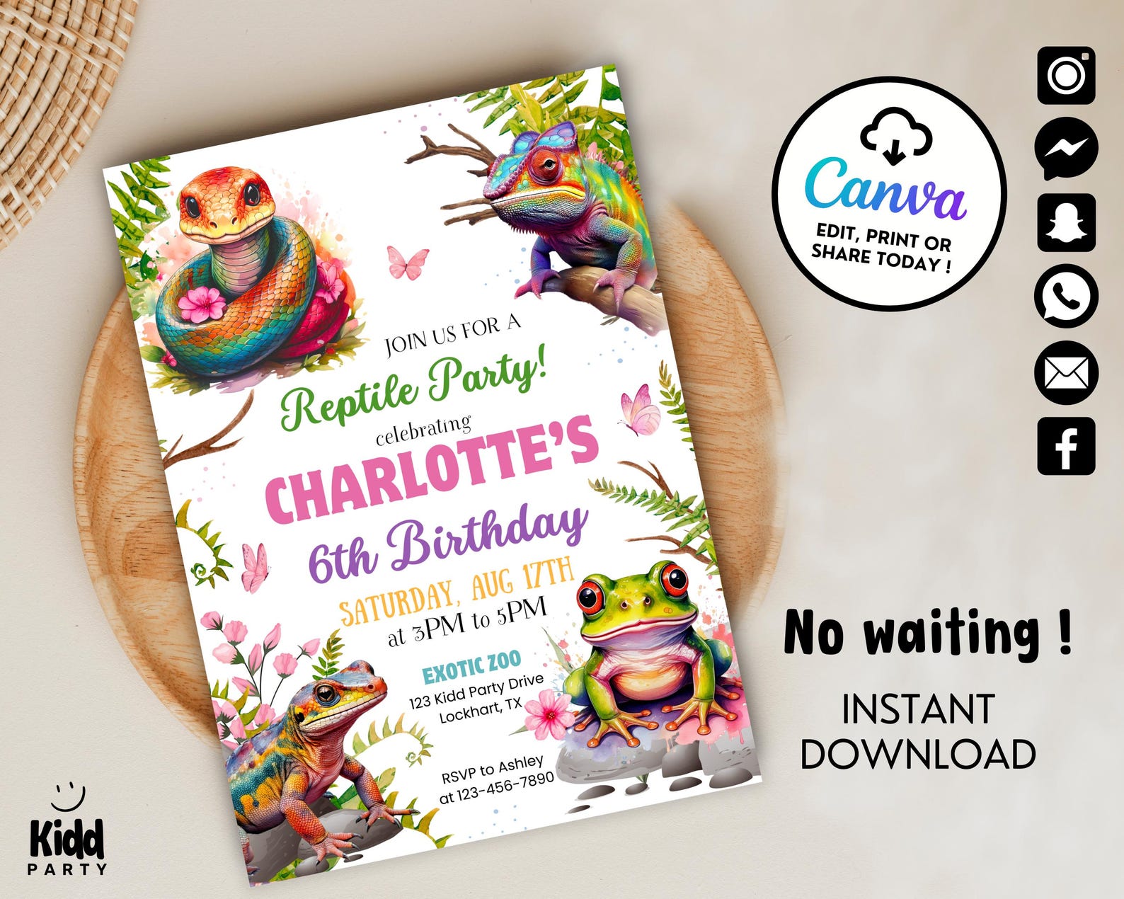 Girl Reptile Birthday Invitation, Pink Reptile Show Invitation, Girl ...
