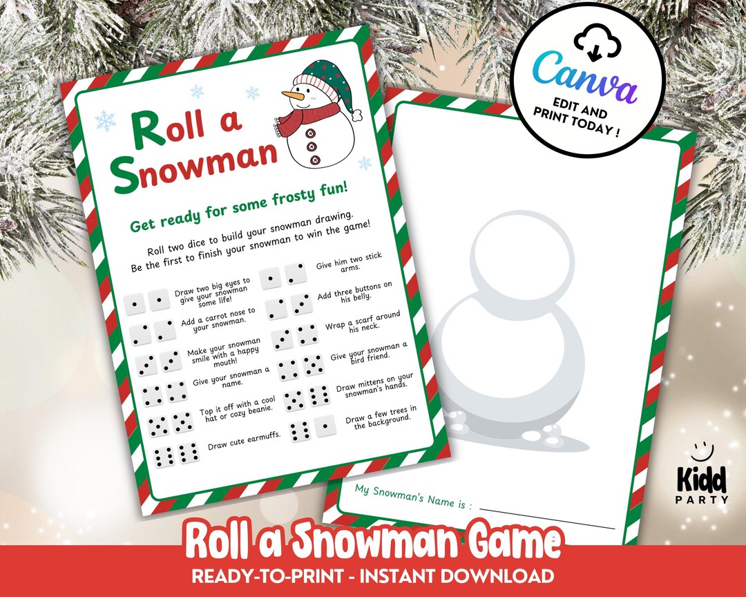Christmas Roll A Snowman Game, Printable Christmas Party, Family ...