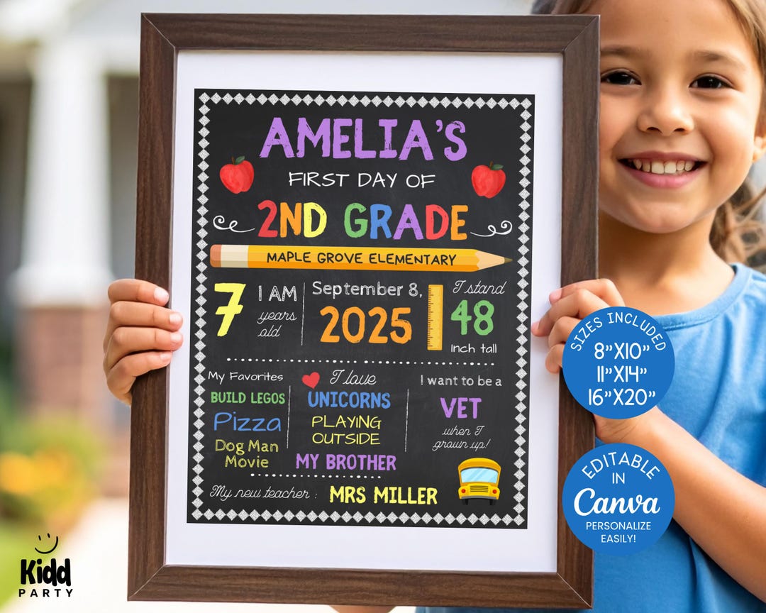 Chalkboard First Day of School Sign, Reusable Back to School Printable ...