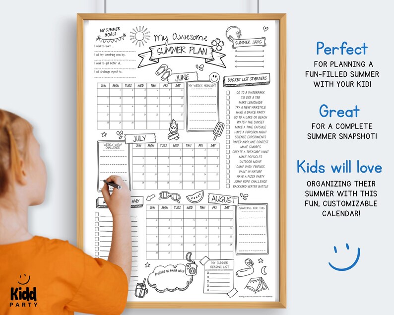 2026 Summer Calendar Poster, Printable Planner, Bucket List & Activity ...