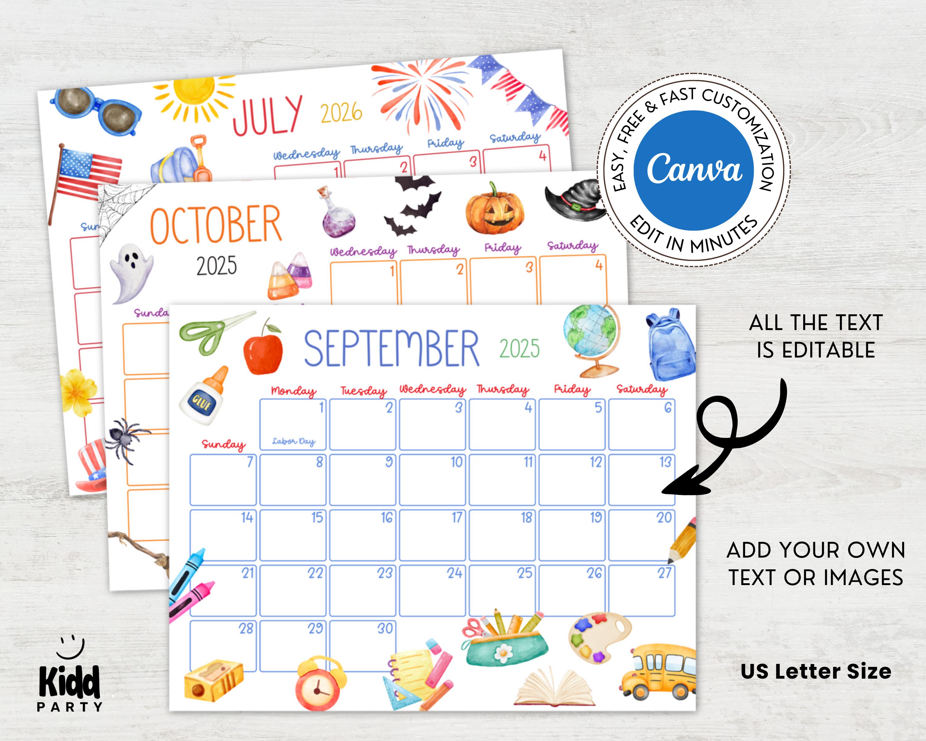 2025 2026 School Year Calendar, Printable Monthly School Calendar ...