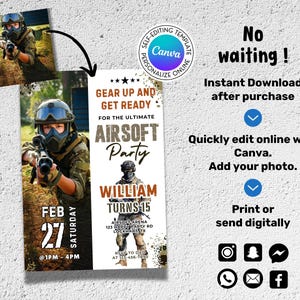 Editable Airsoft Party Invitation With Photo, Camo Military Flyer ...