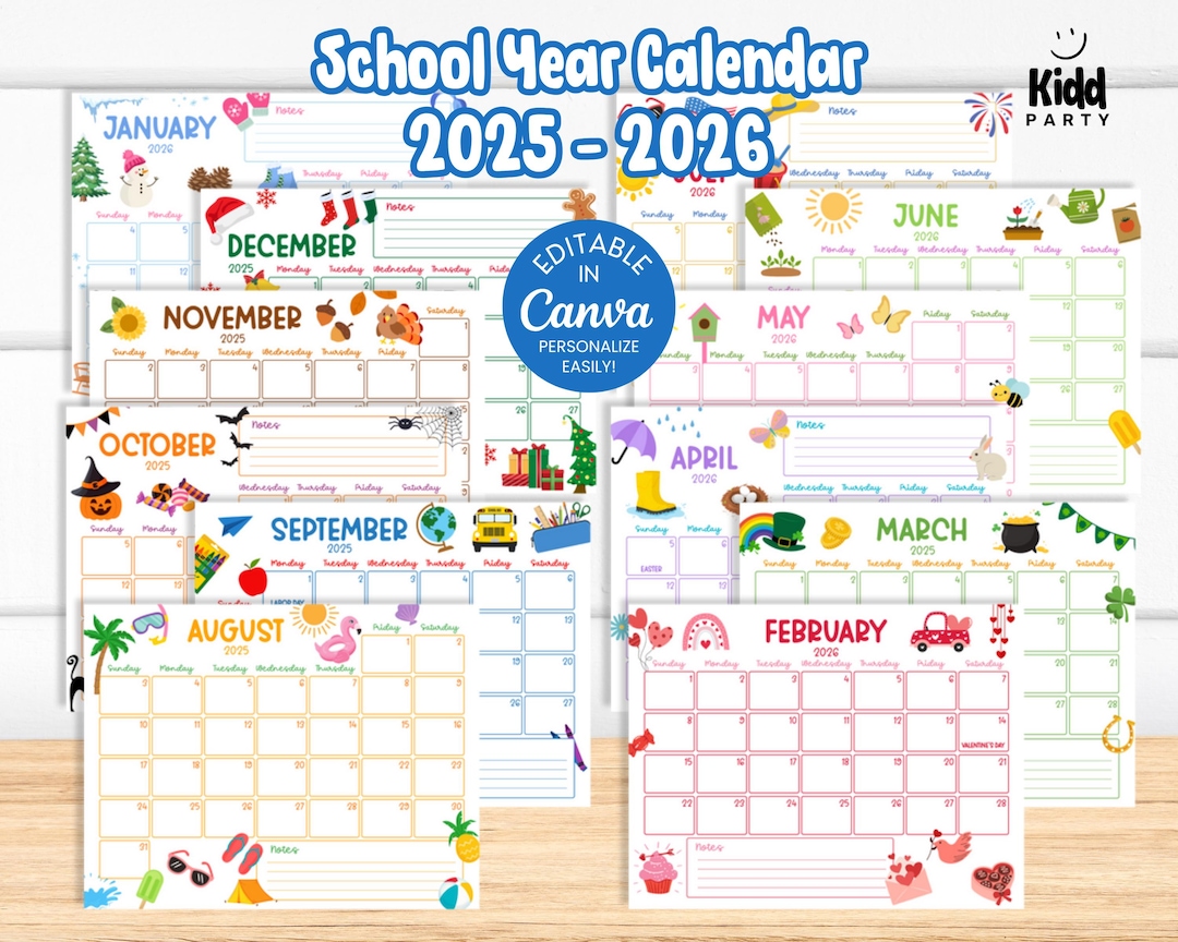 2025 2026 Kids Calendar, Printable Monthly School Year Calendar ...