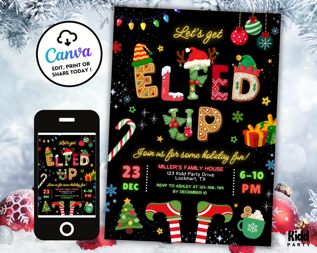 Let's Get Elfed up Invitation, Funny Christmas Invitation, Friendsmas ...