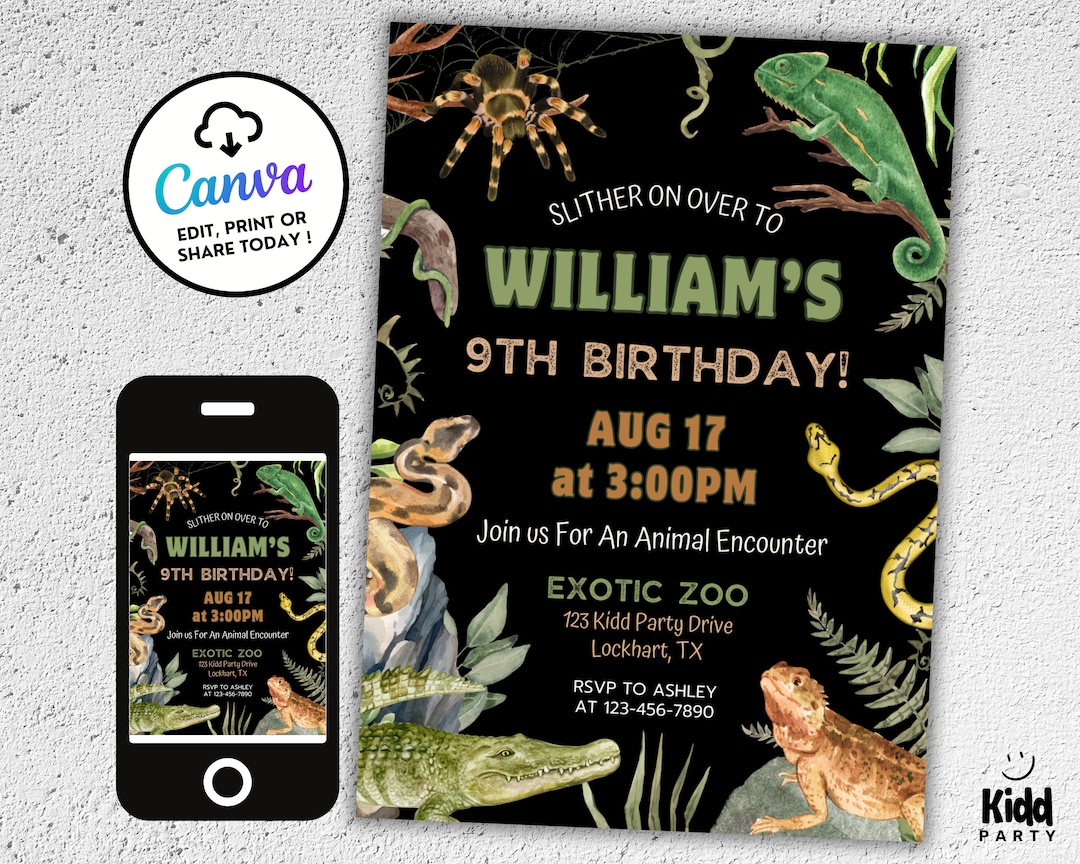 Reptile Birthday Invitation, Party Theme, Reptile Show Invitation ...