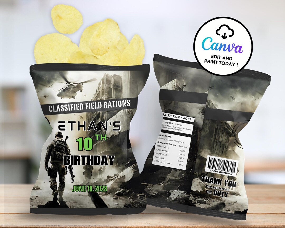 Calling All Soldiers Chip Bag Label Template, Airsoft Chip Bag Wrapper ...