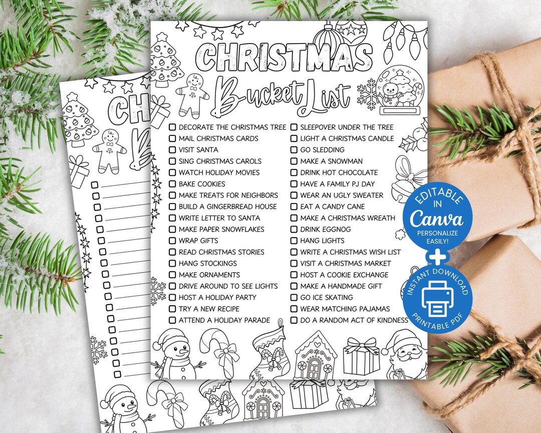 Coloring Christmas Bucket List, Printable Holiday Activity Checklist ...