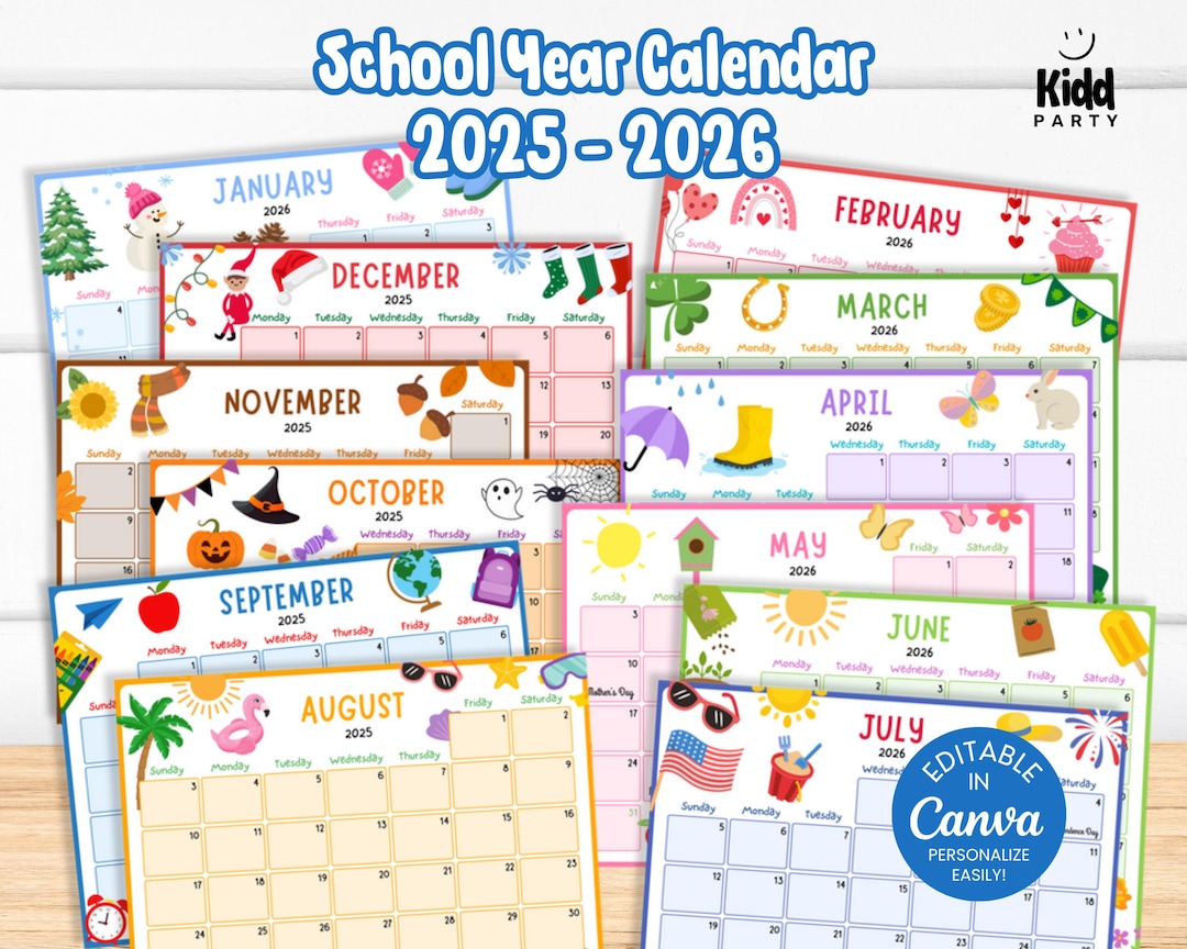 School Year Calendar, Printable Monthly School Calendar, Academic ...
