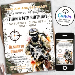 Editable Airsoft Party Invitation - Camo Military Flyer - Airsoft Game ...