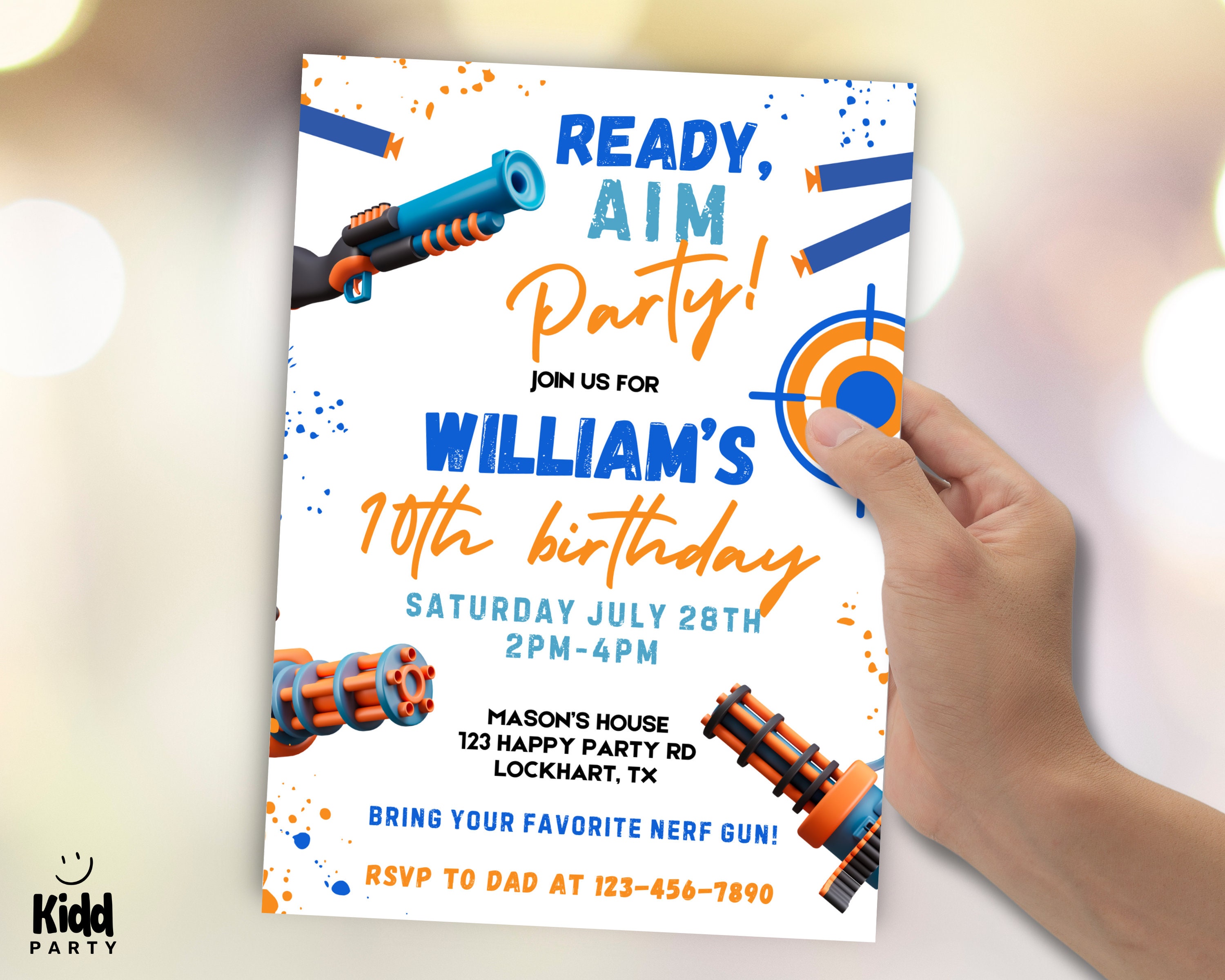Editable Dart Guns Birthday Party Invitation, Dart Gun Party, Boy ...