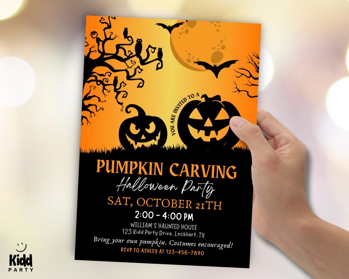 Editable Pumpkin Carving Party Invite, Halloween Pumpkin Carving Party ...