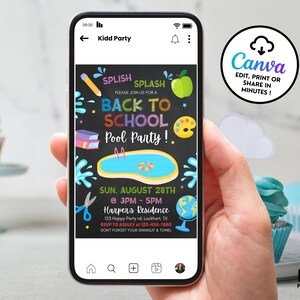 Editable Back to School Pool Party Invitation, Splish Splash Water Slide Invite, Back to School ...
