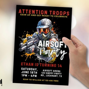 Editable Airsoft Party Invitation - Red Black Flyer - Airsoft Game ...