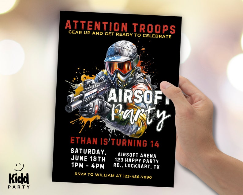 Editable Airsoft Party Invitation - Red Black Flyer - Airsoft Game ...
