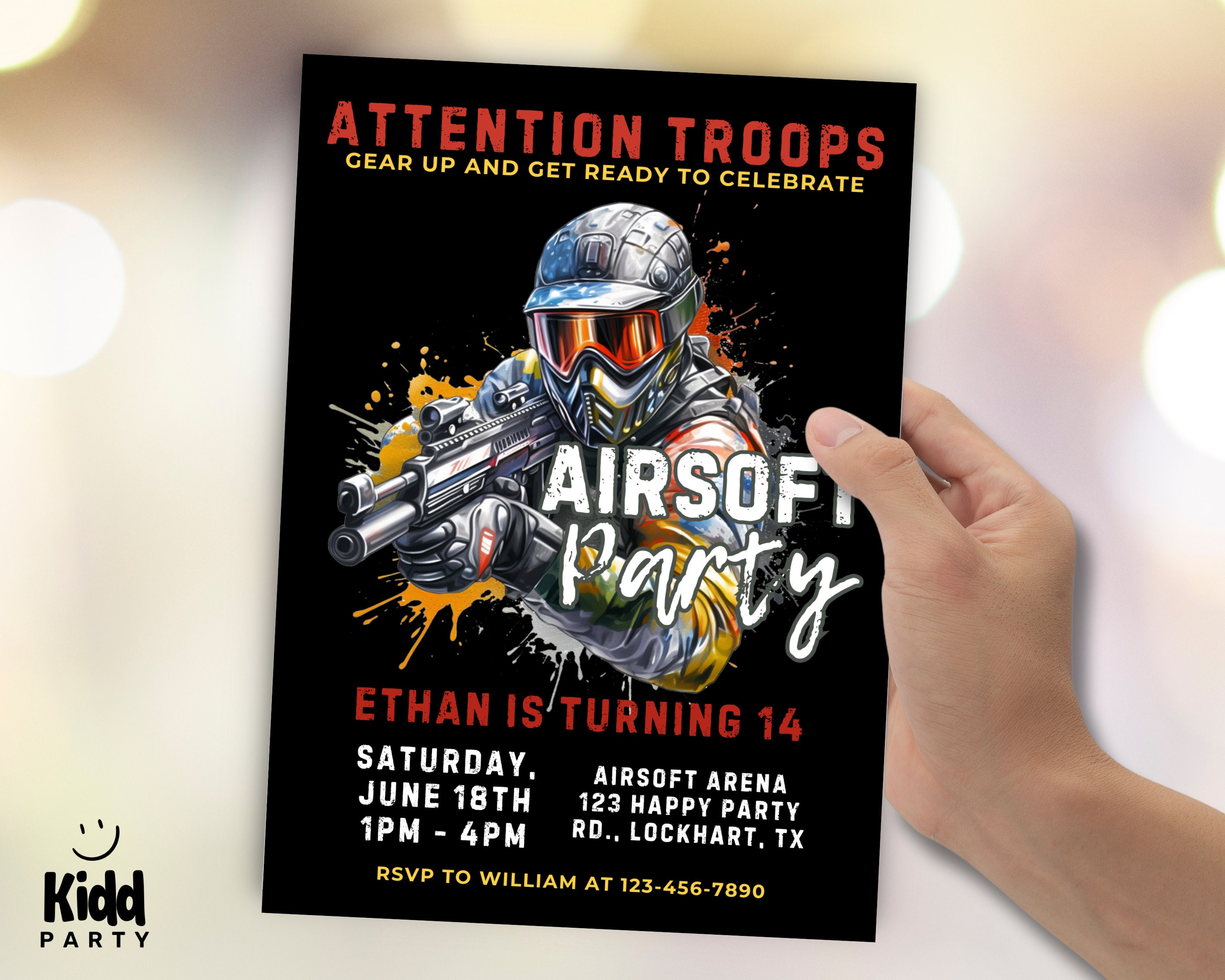 Editable Airsoft Party Invitation - Red Black Flyer - Airsoft Game ...