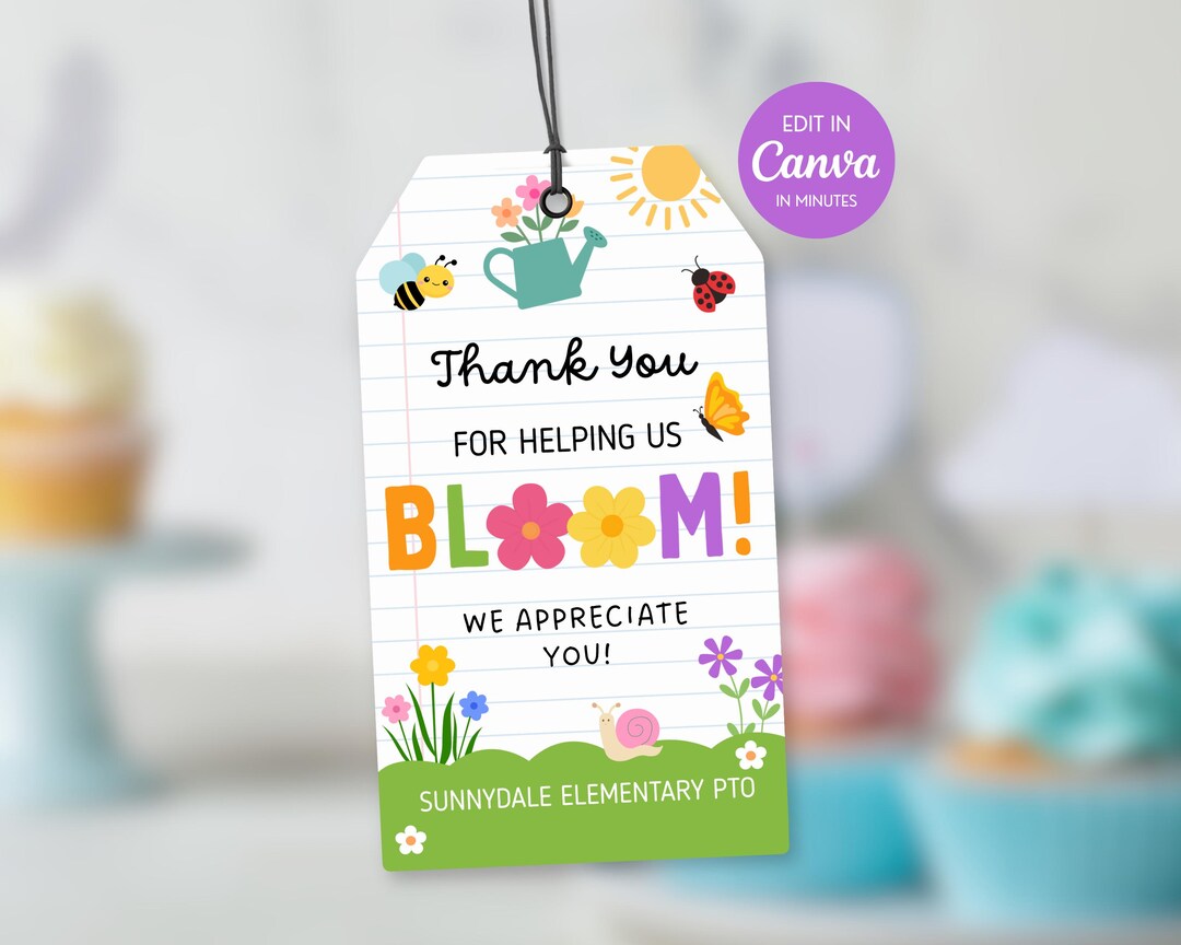 Teacher Appreciation Week Gift Tag, Thank You Helping Us Bloom, Floral ...