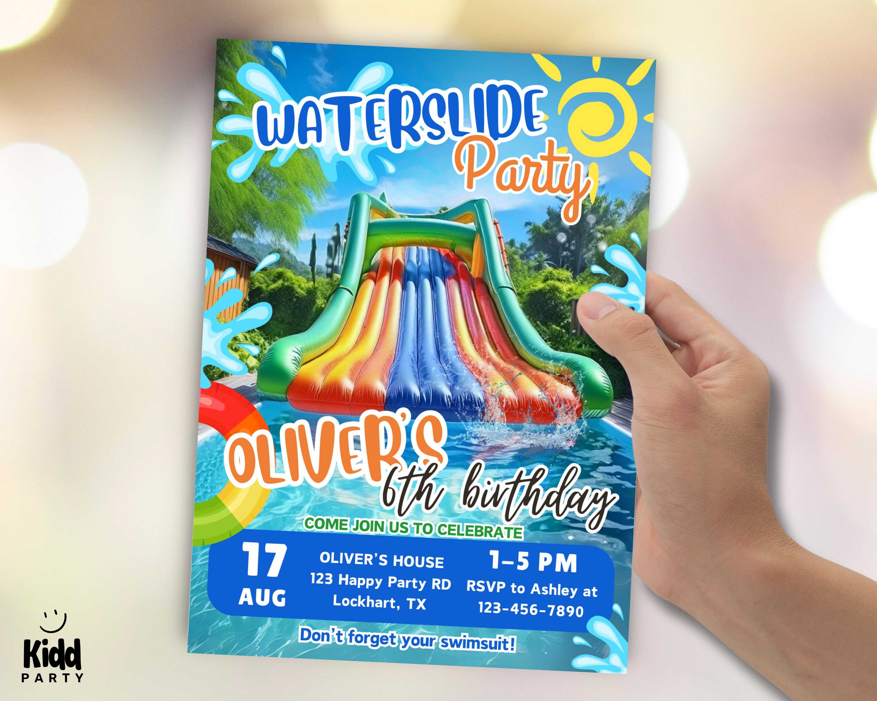 Editable Waterslide Birthday Invitation Summer Pool Party Splash ...