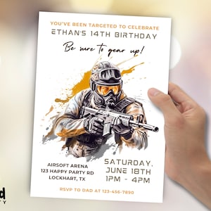 Editable Airsoft Party Invitation - Military Flyer - Airsoft Game Ammo ...