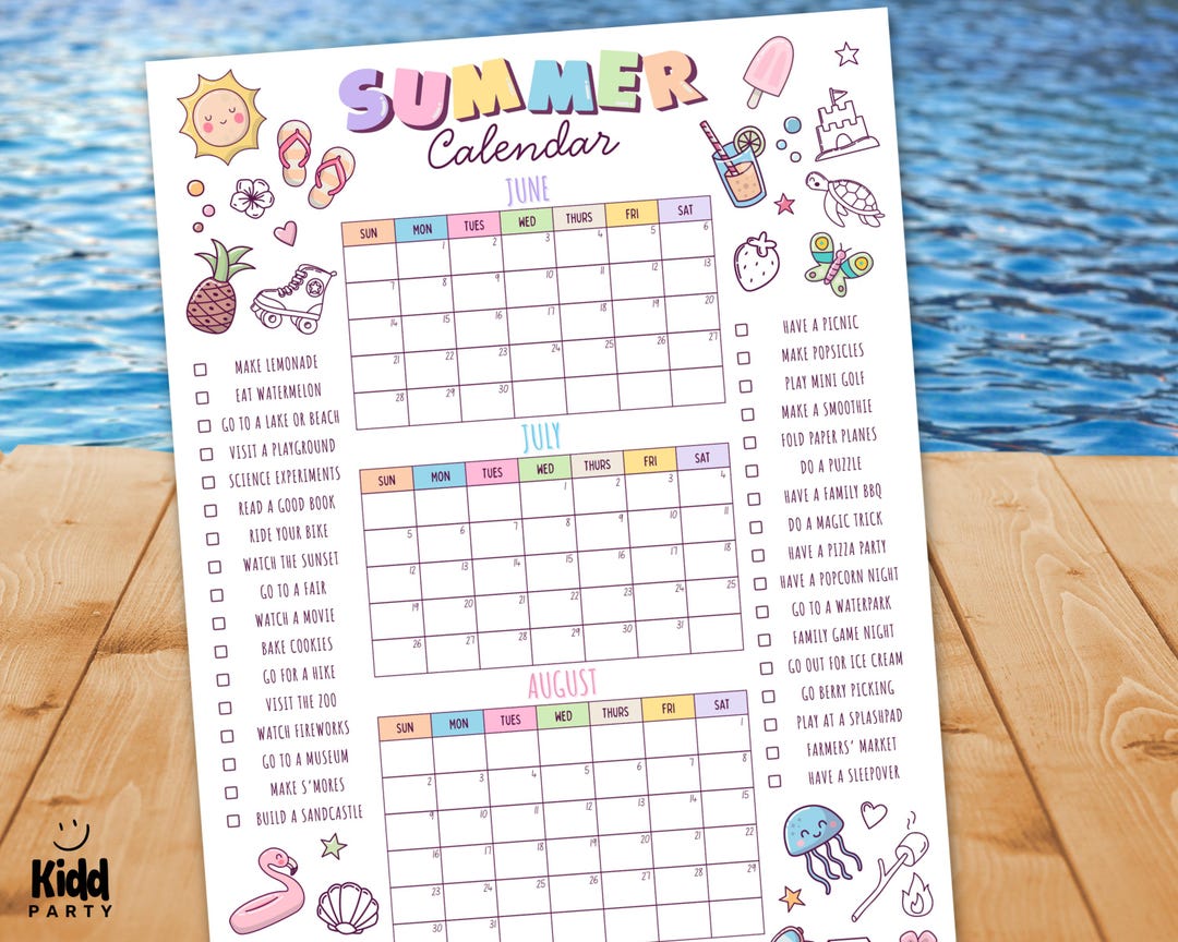 Editable 2026 Summer Calendar Bucket List Poster, Activities Checklist ...