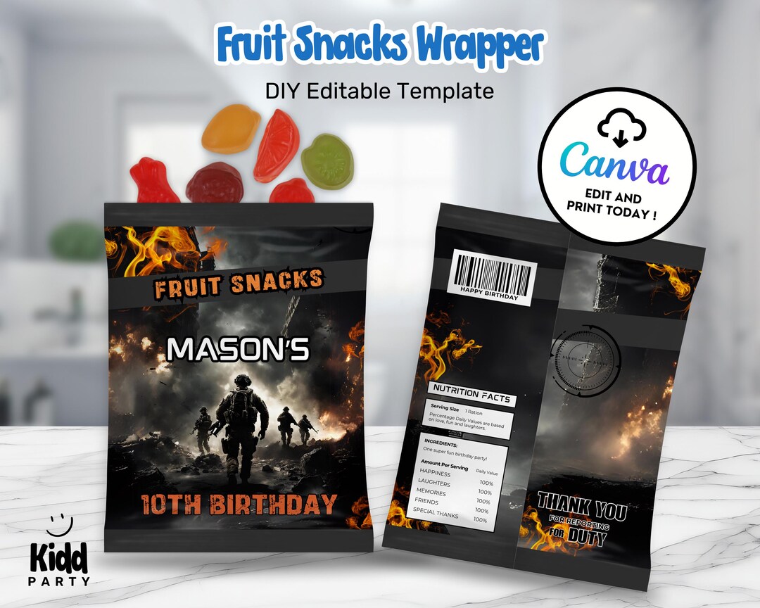 Calling All Soldiers Fruit Snack Wrap, Military Video Game Fruit Snack ...