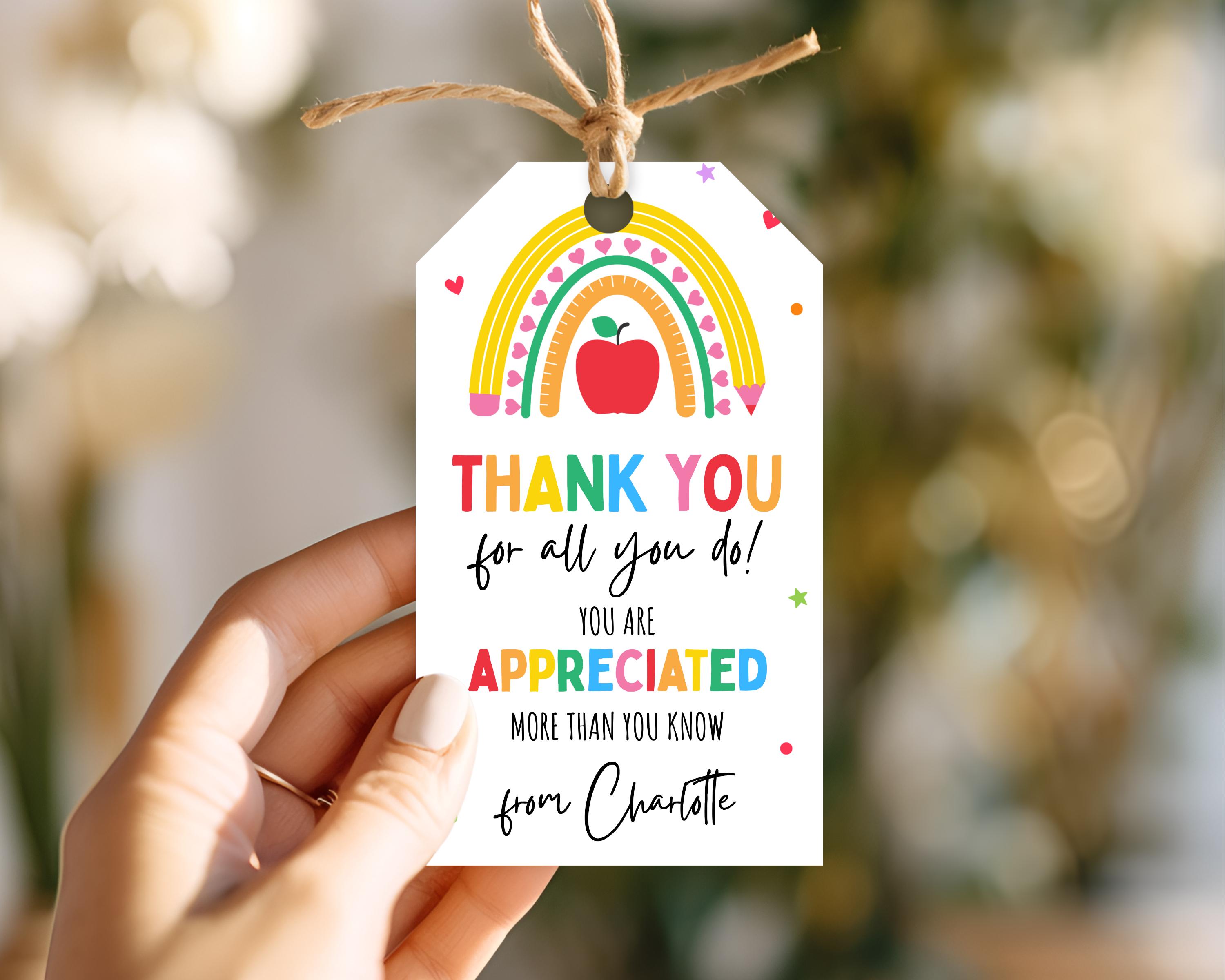 Teacher Appreciation Week Gift Tag, Rainbow Thank You School Treat Bag ...