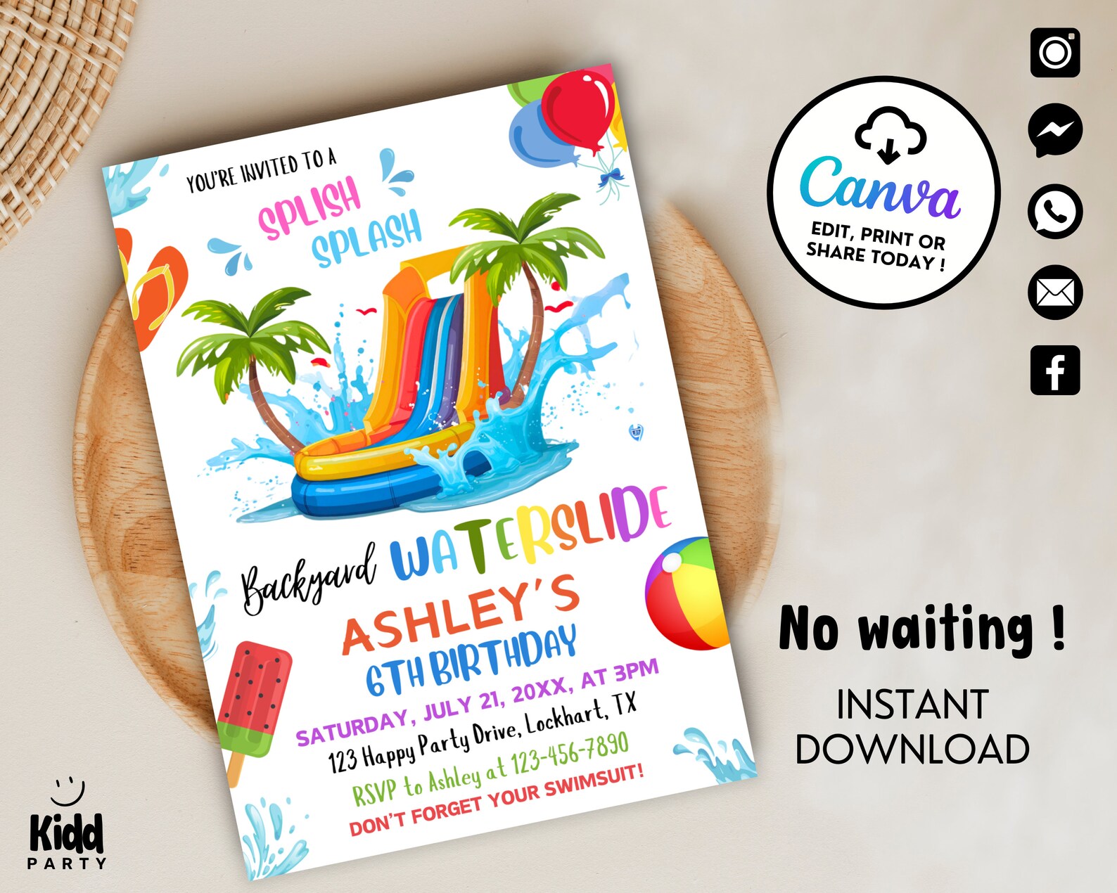 Waterslide Birthday Invitation Summer Pool Party Splash Birthday Evite ...