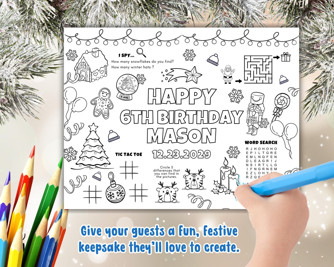 Editable Christmas Birthday Activity Mat, Birthday Placemat, Christmas ...