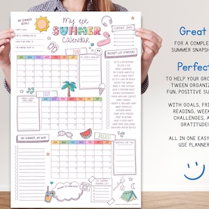 Editable Summer Calendar Poster, Printable 2025 Summer Bucket List ...