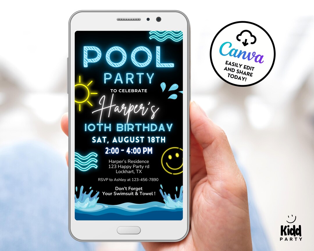 Pool Party Text Invitation, Pool Party Evite, Boy Pool Party, Tropical ...