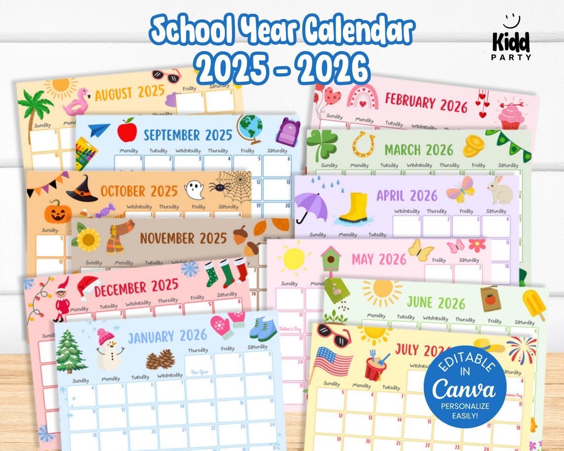 2025 2026 School Year Calendar, Printable Monthly School Calendar ...