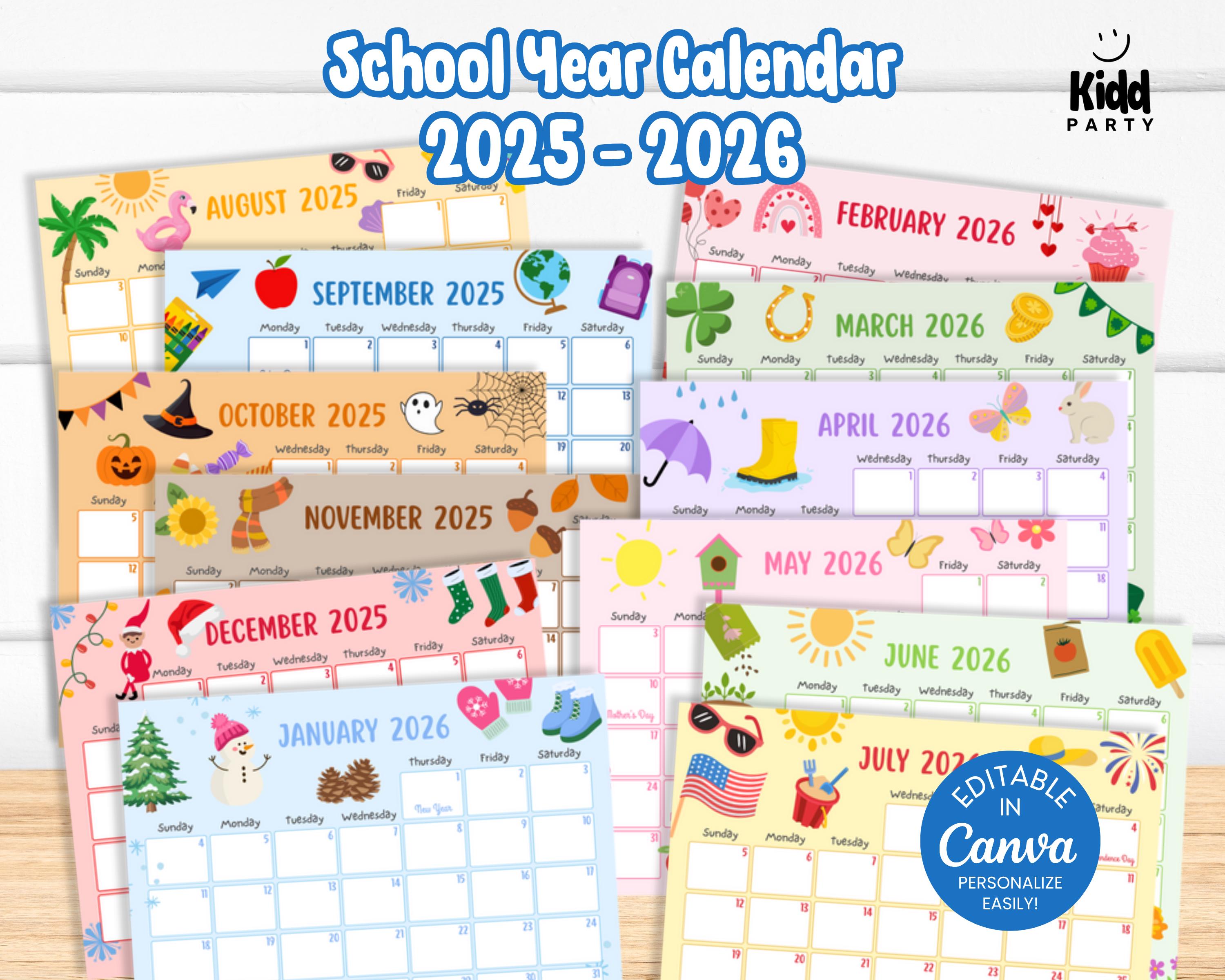 2025 2026 School Year Calendar, Printable Monthly School Calendar ...