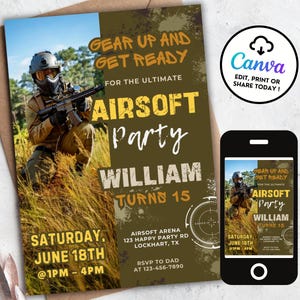 Editable Airsoft Party Invitation With Photo, Camo Military Flyer ...