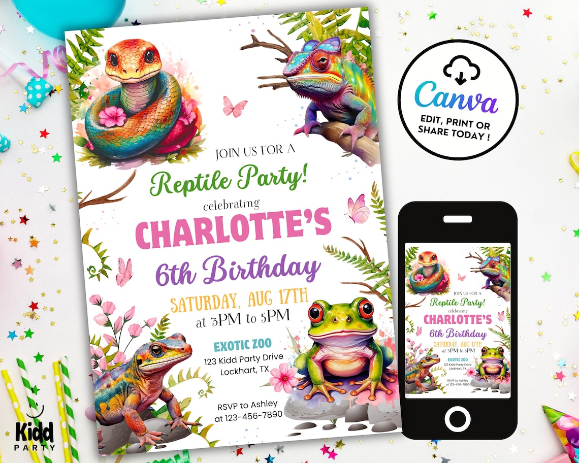 Girl Reptile Birthday Invitation, Pink Reptile Show Invitation, Girl ...