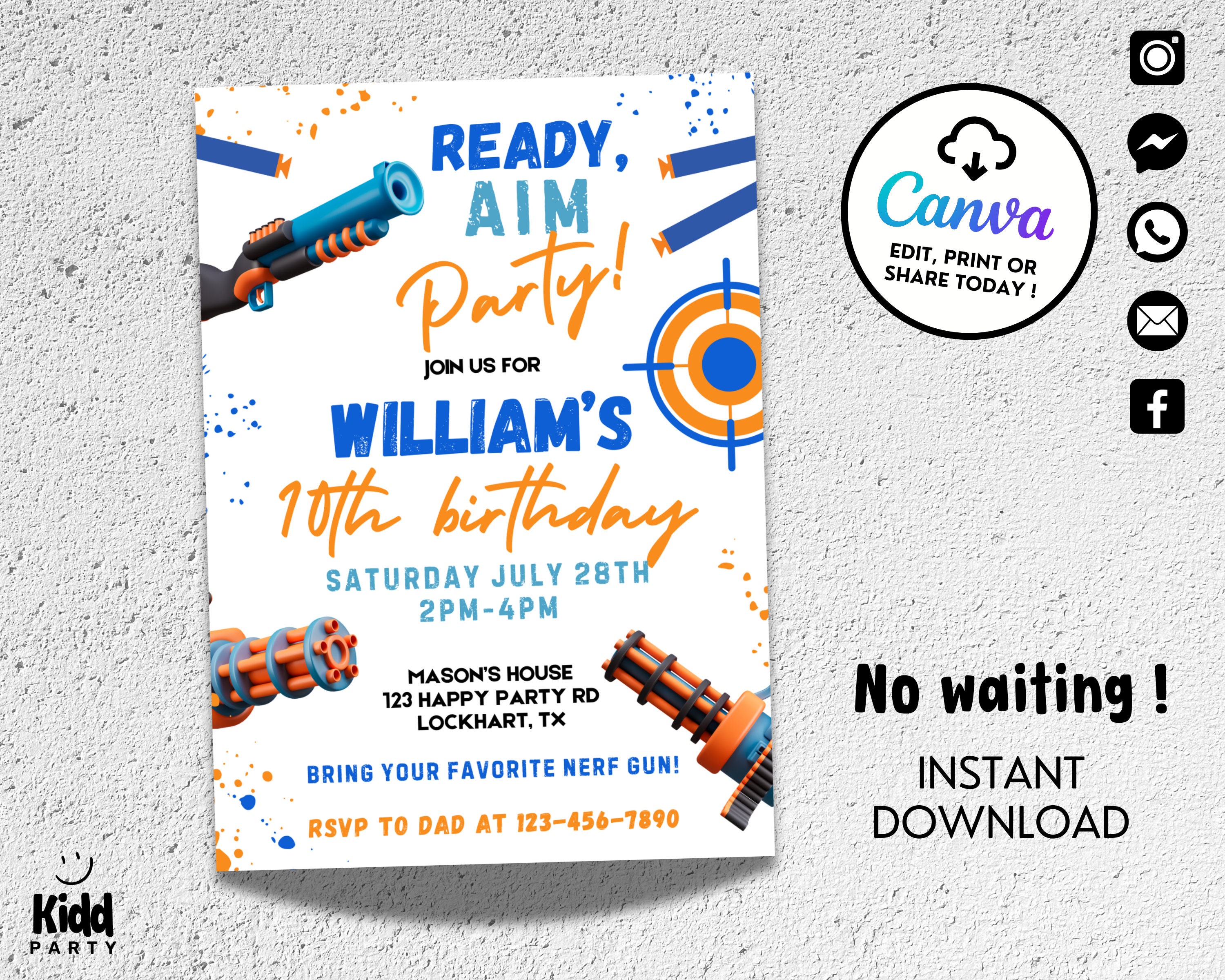 Editable Nerf Birthday Invitation Dart Gun Party Boy Girl Dart Birthday ...