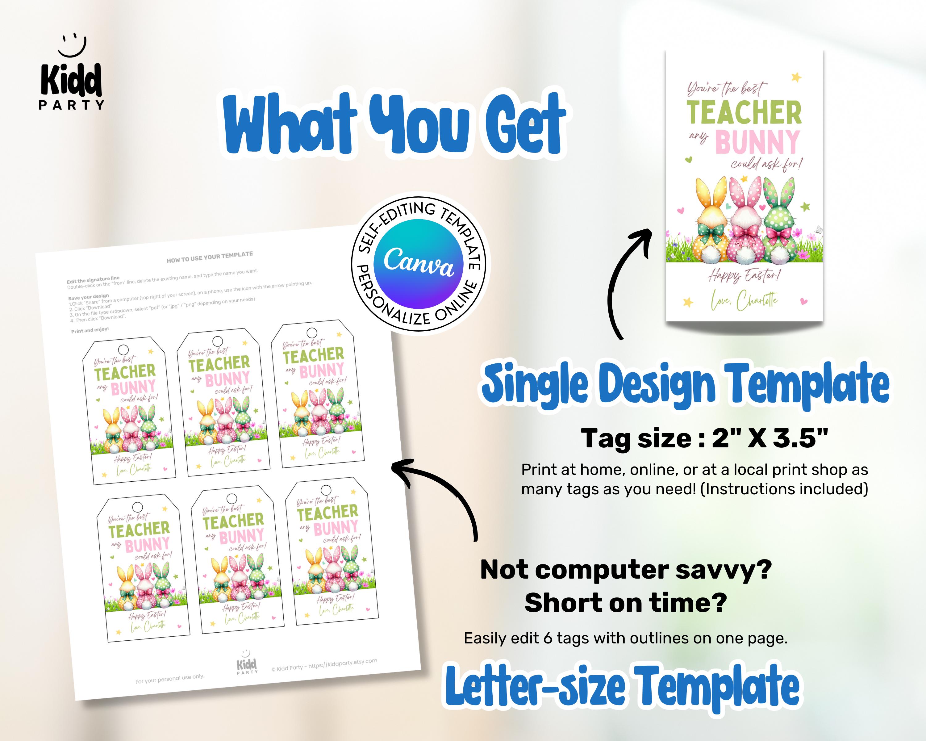 Editable Easter Teacher Gift Tags, You're the Best Teacher Any Bunny ...