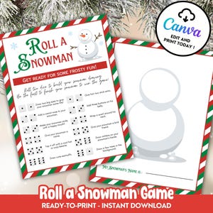 Christmas Roll A Snowman Game, Printable Christmas Party, Family ...