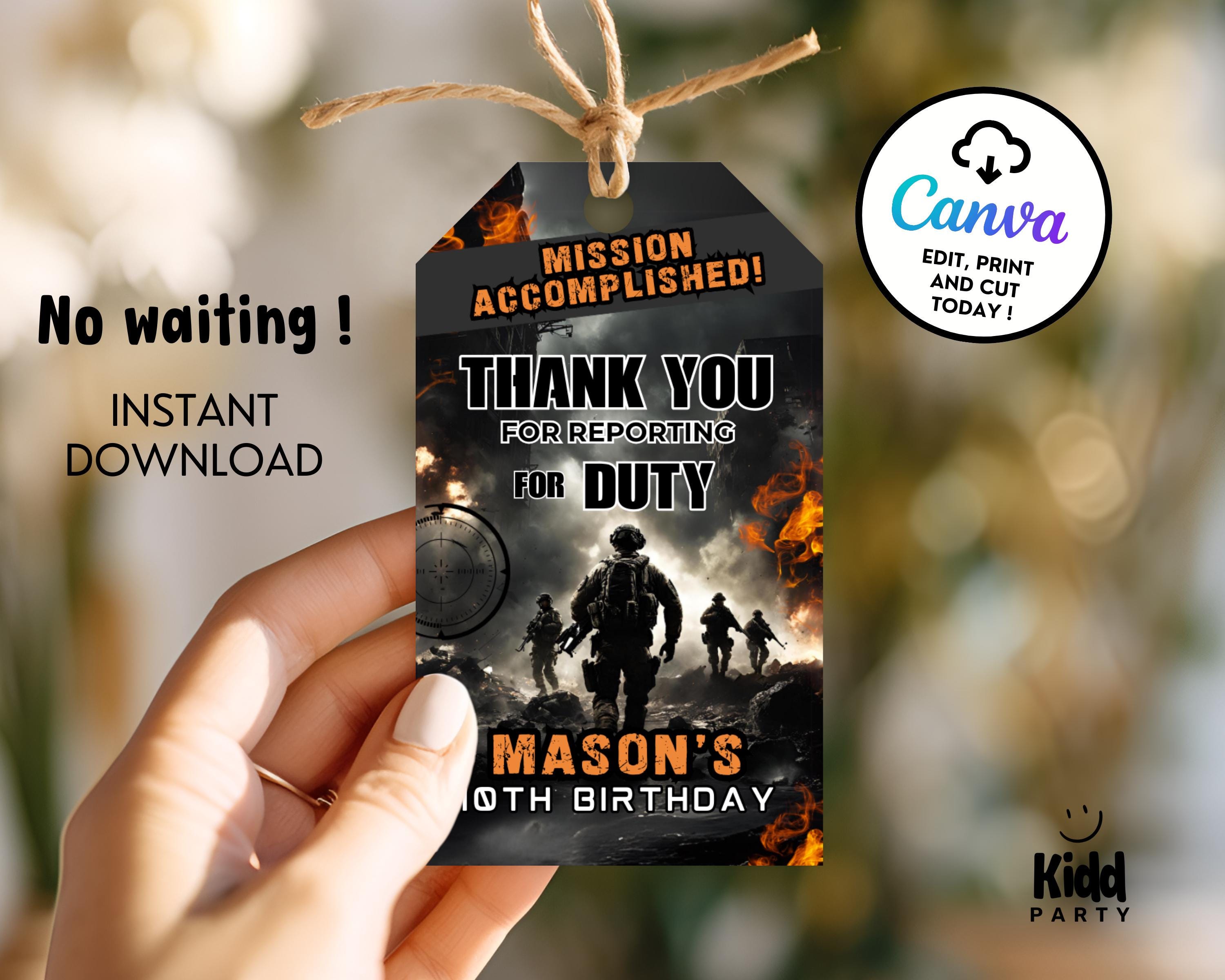 Editable Thank You Soldier Gift Tag, Army Birthday Favor Label, War ...