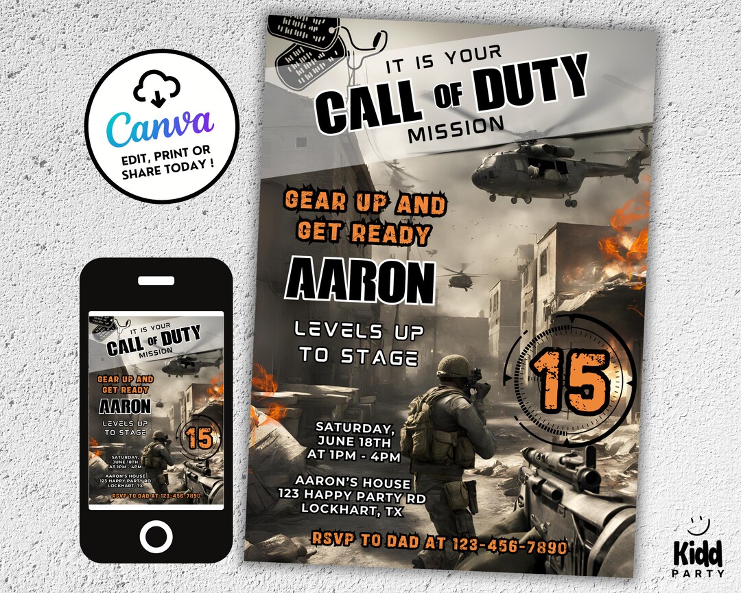 Call of Duty Invitation, COD Invitation, Military Video Game, Airsoft ...